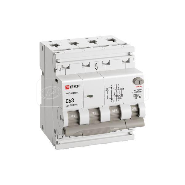 Выключатель автоматический дифференциального тока 4п (3P+N) C 63А 100мА тип AC 6кА АВДТ-63N (S ...